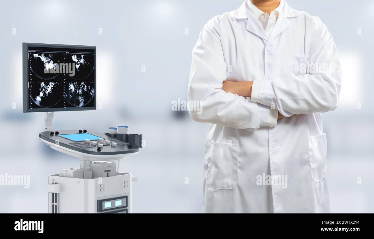 Sonographer in laboratory with ultrasound machine Stock Photo - Alamy
