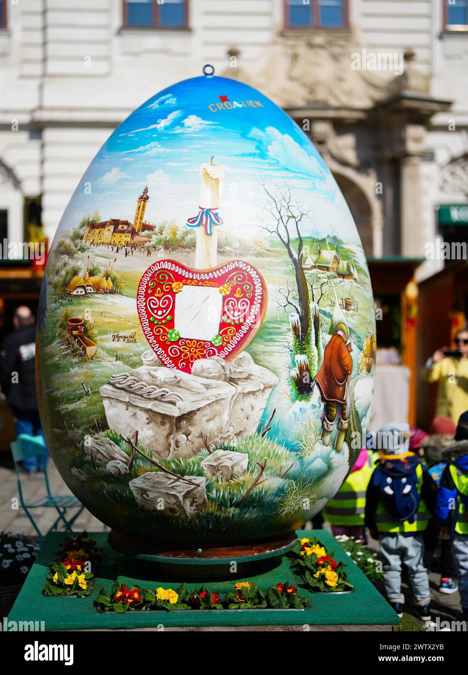 Illustration on the theme of Easter/Easter market. In the picture: Old ...
