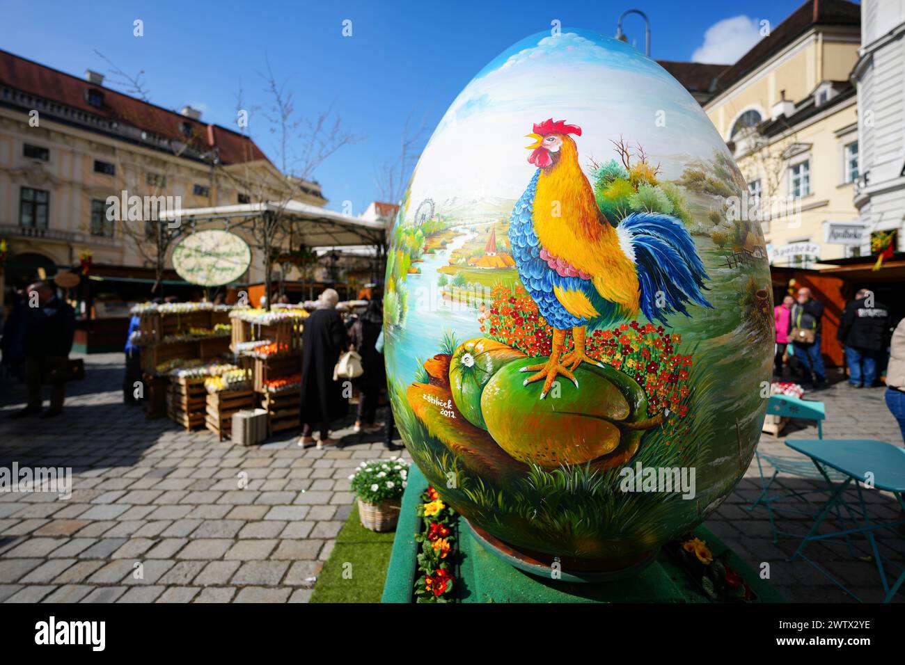 Illustration on the theme of Easter/Easter market. In the picture: Old ...