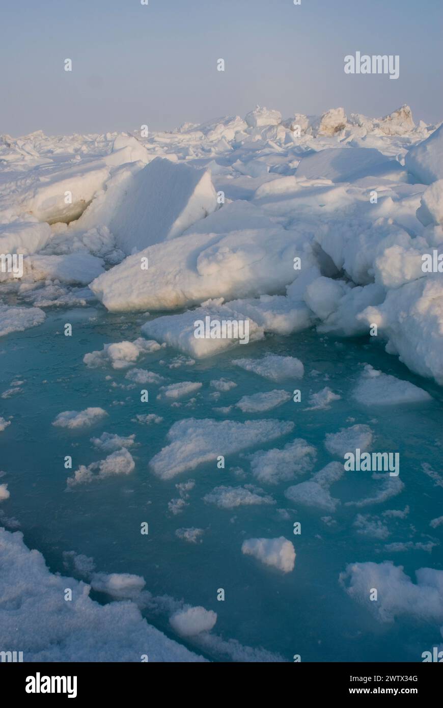 Seascape open lead rough pack ice over the Chukchi sea in springtime ...