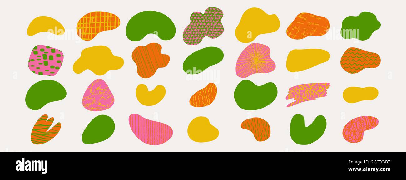 Simple abstract freeform shapes collection with grunge texture. Doodle ...