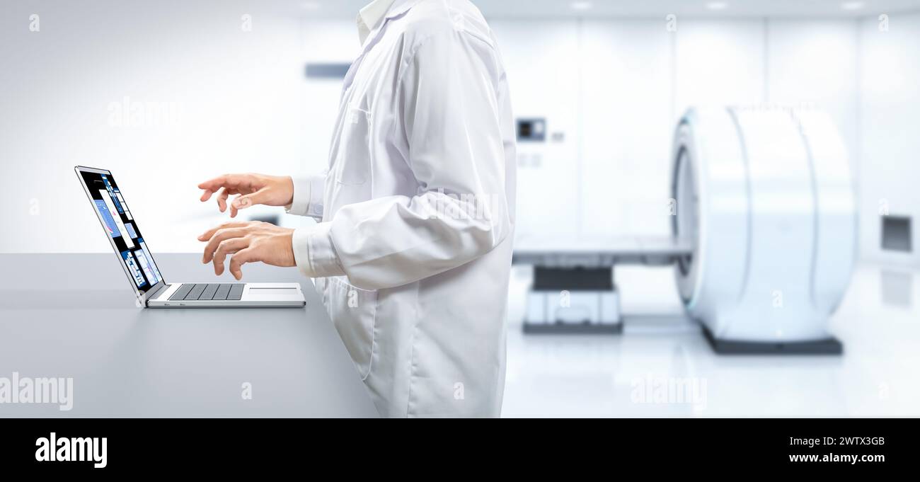 Doctor work with mri scanner machine in hospital room Stock Photo - Alamy