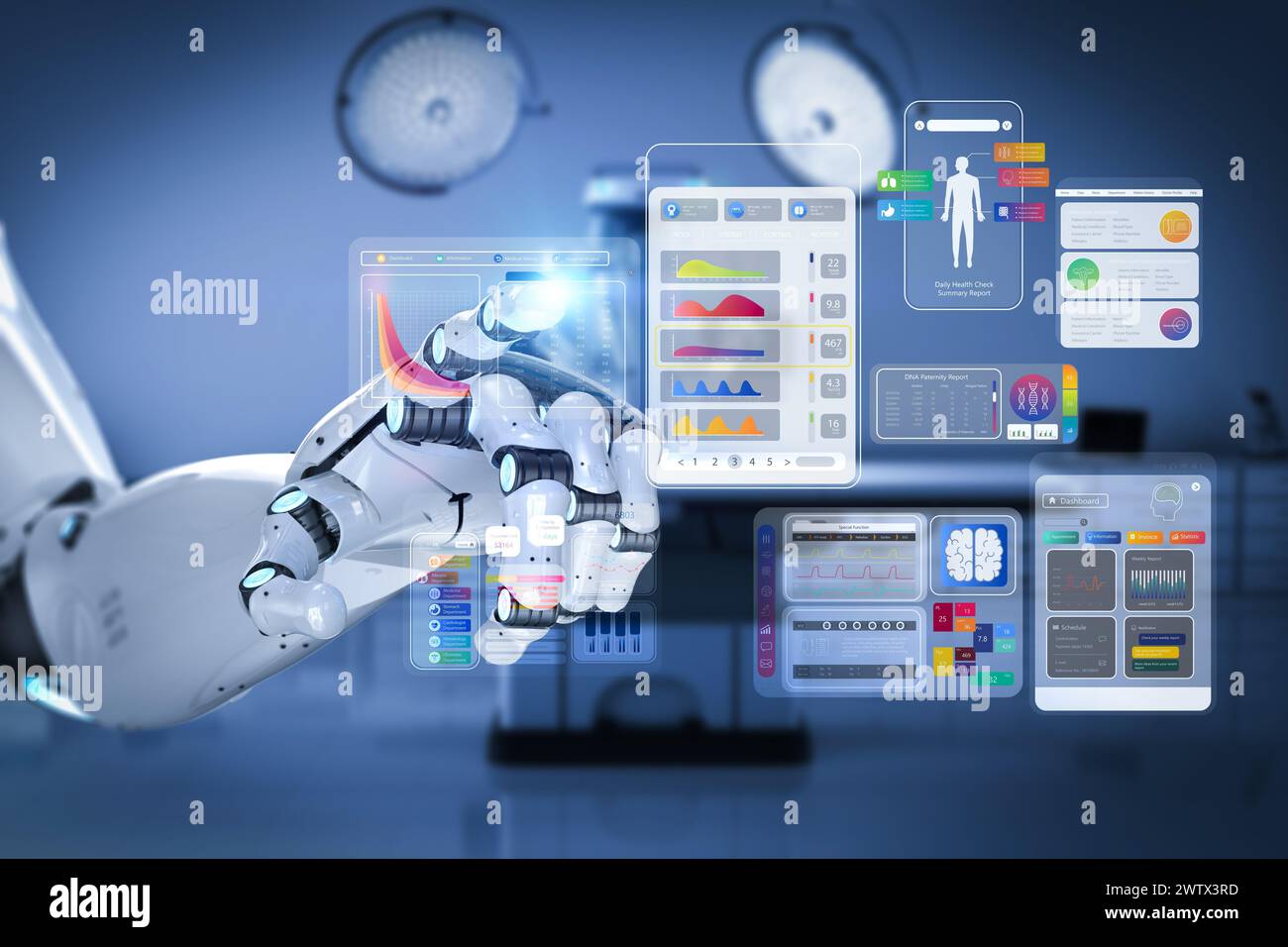 Medical technology concept with 3d rendering doctor robot with graphic ...