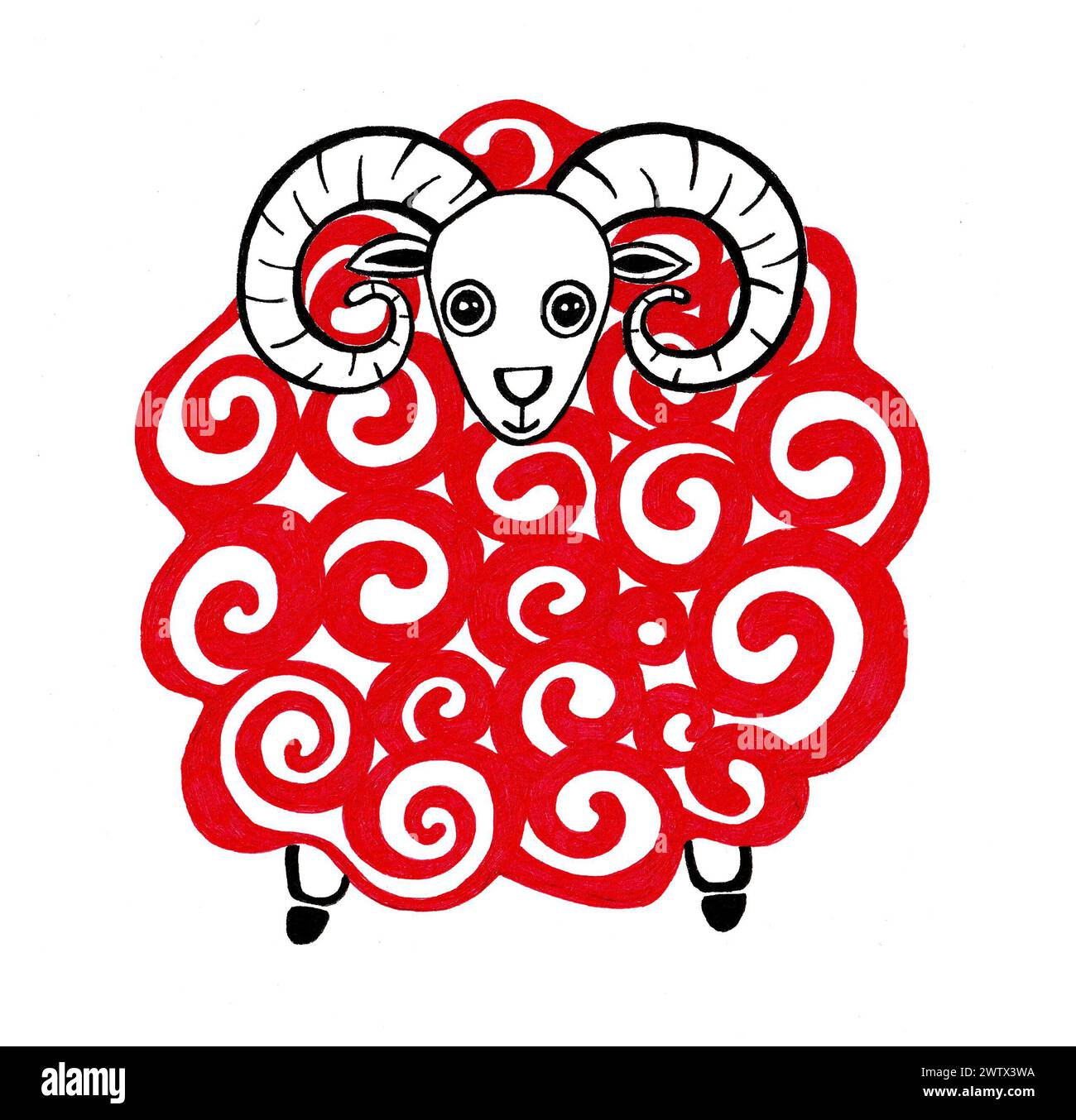Illustration of a ram isolated on a white background. Stylization. Head ...