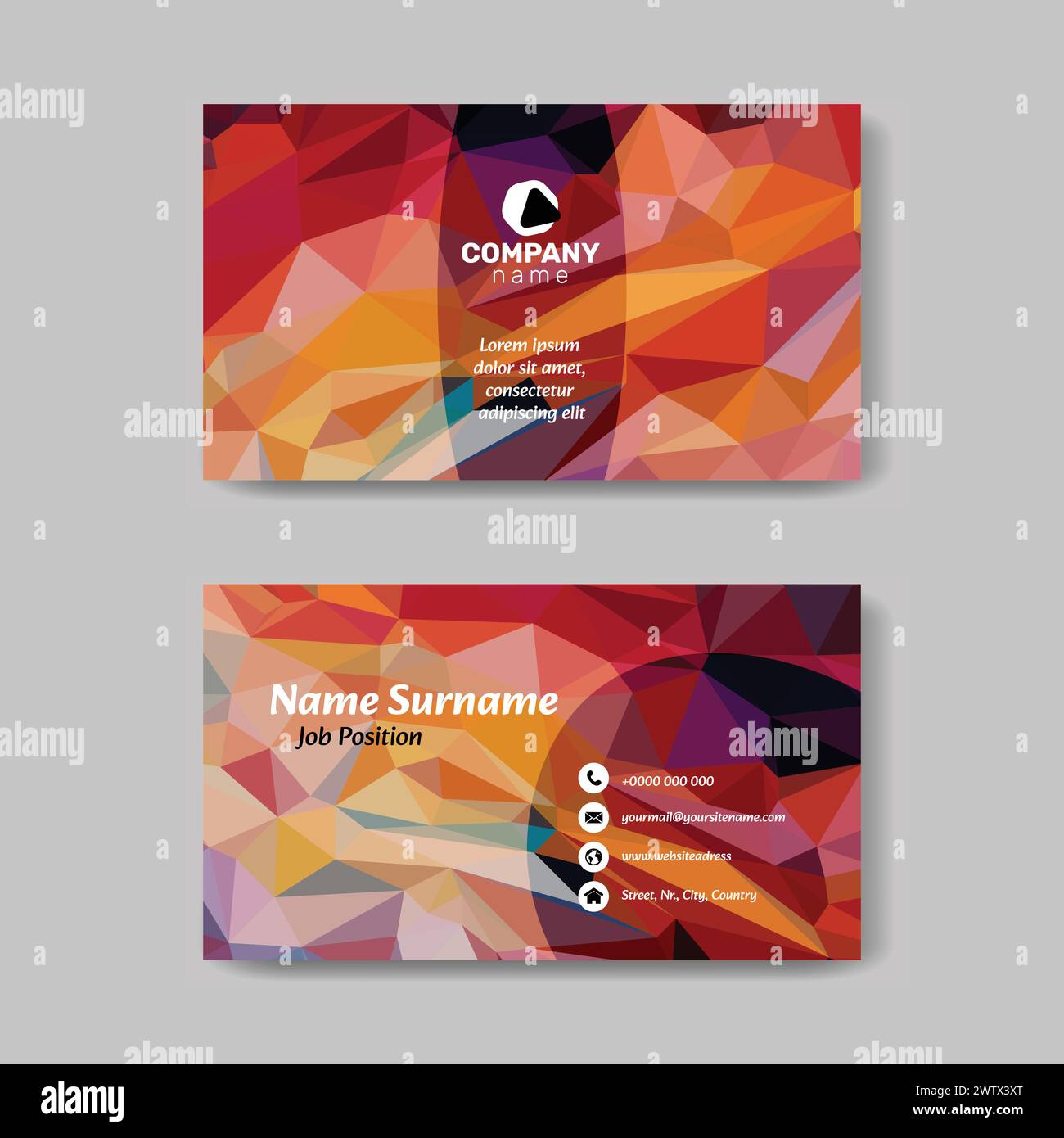 Vector low poly abstract colorful visit card template, horizontal ...