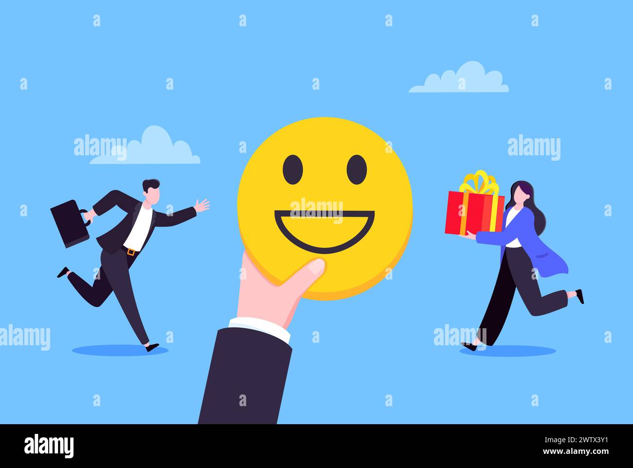 Employee wellbeing and positive emotions attitude business concept flat ...