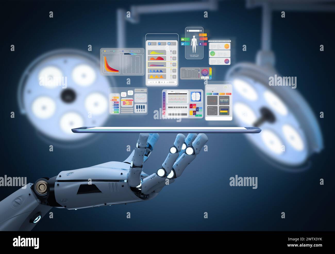Medical technology concept with 3d rendering doctor robot with graphic ...