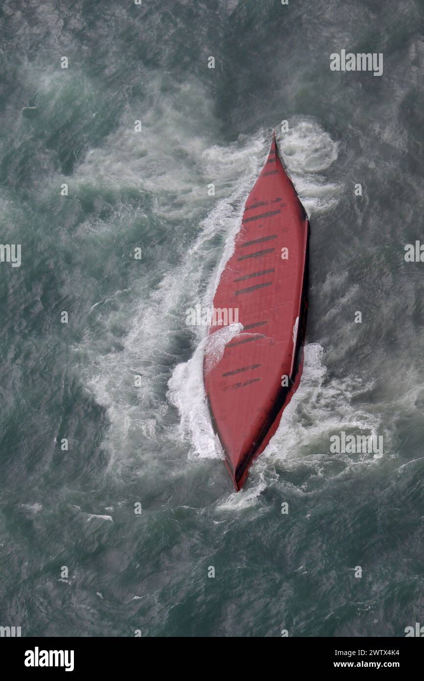 An aerial photo shows capsized tanker off Mutsure-jima Island ...