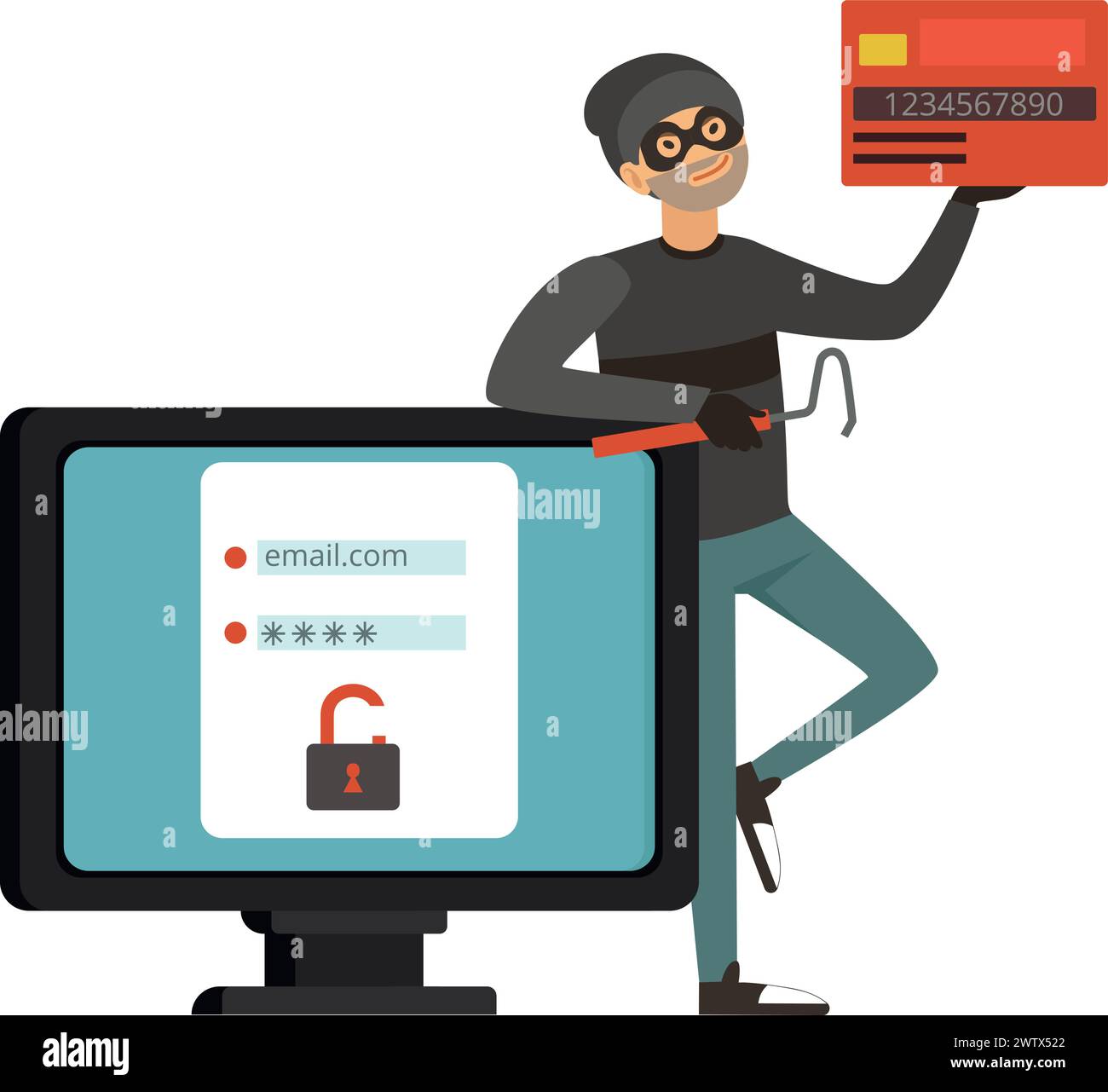 Hacker character. Cyber criminal steal money from credit card Stock ...