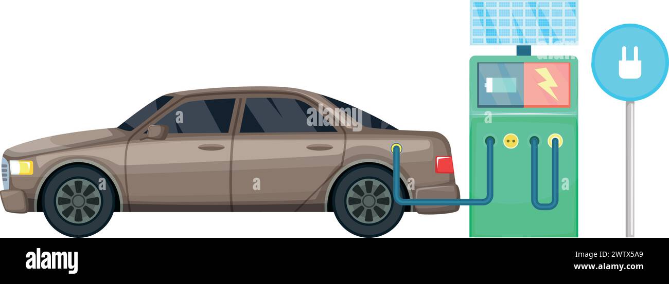 Charging car at energy station. Electric auto power Stock Vector Image ...