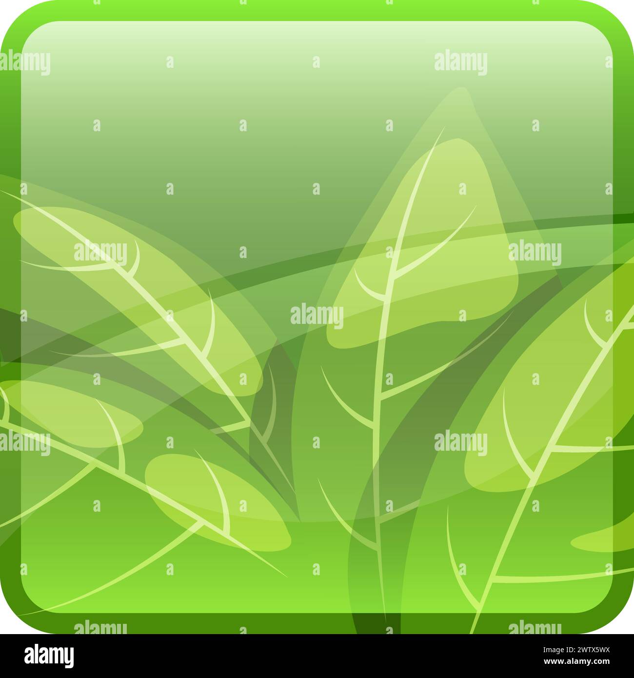 Green leaves button template. Blank square element Stock Vector Image ...