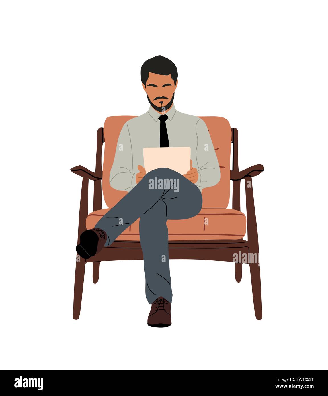 Business man sitting in armchair with tablet Stock Vector Image & Art ...