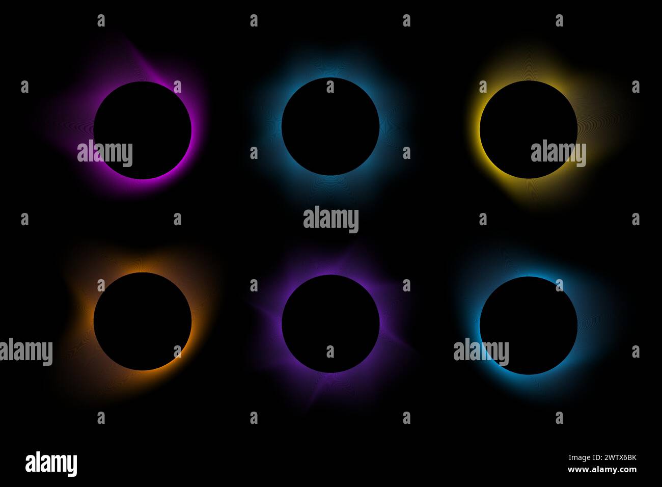 Set of blurry round frames. Circle shapes with pink, purple, yellow ...