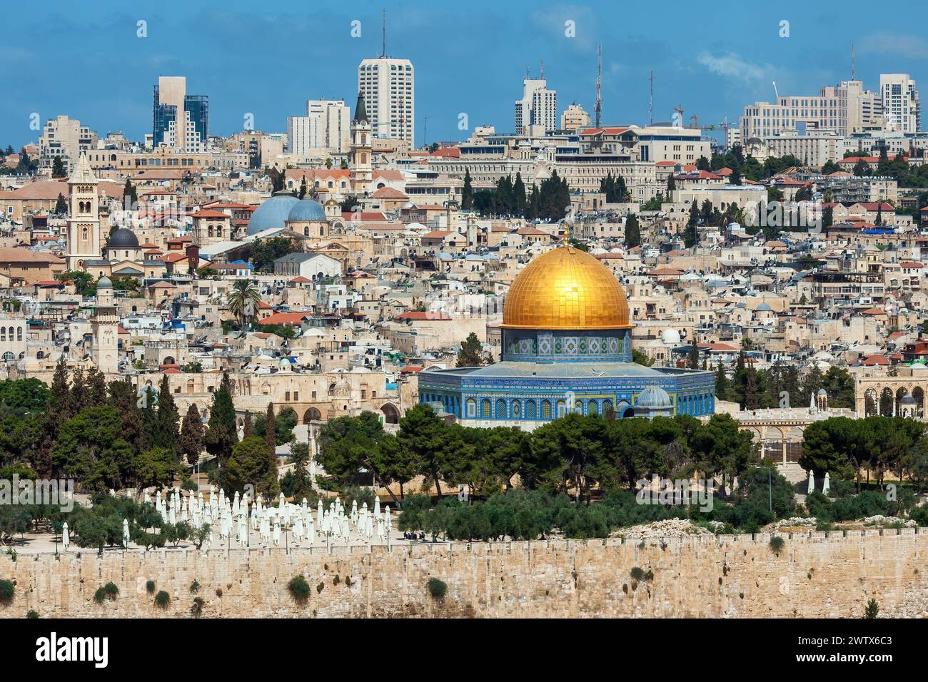 Aerial view of the famous Dome of the Rock mosque and Old City of ...