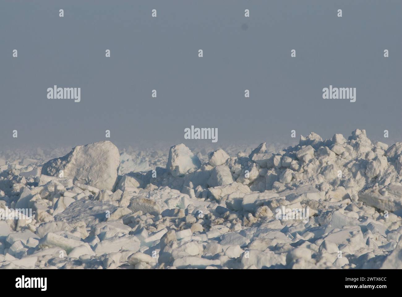 Seascape of rough pack ice over the Chukchi sea in springtime, off ...