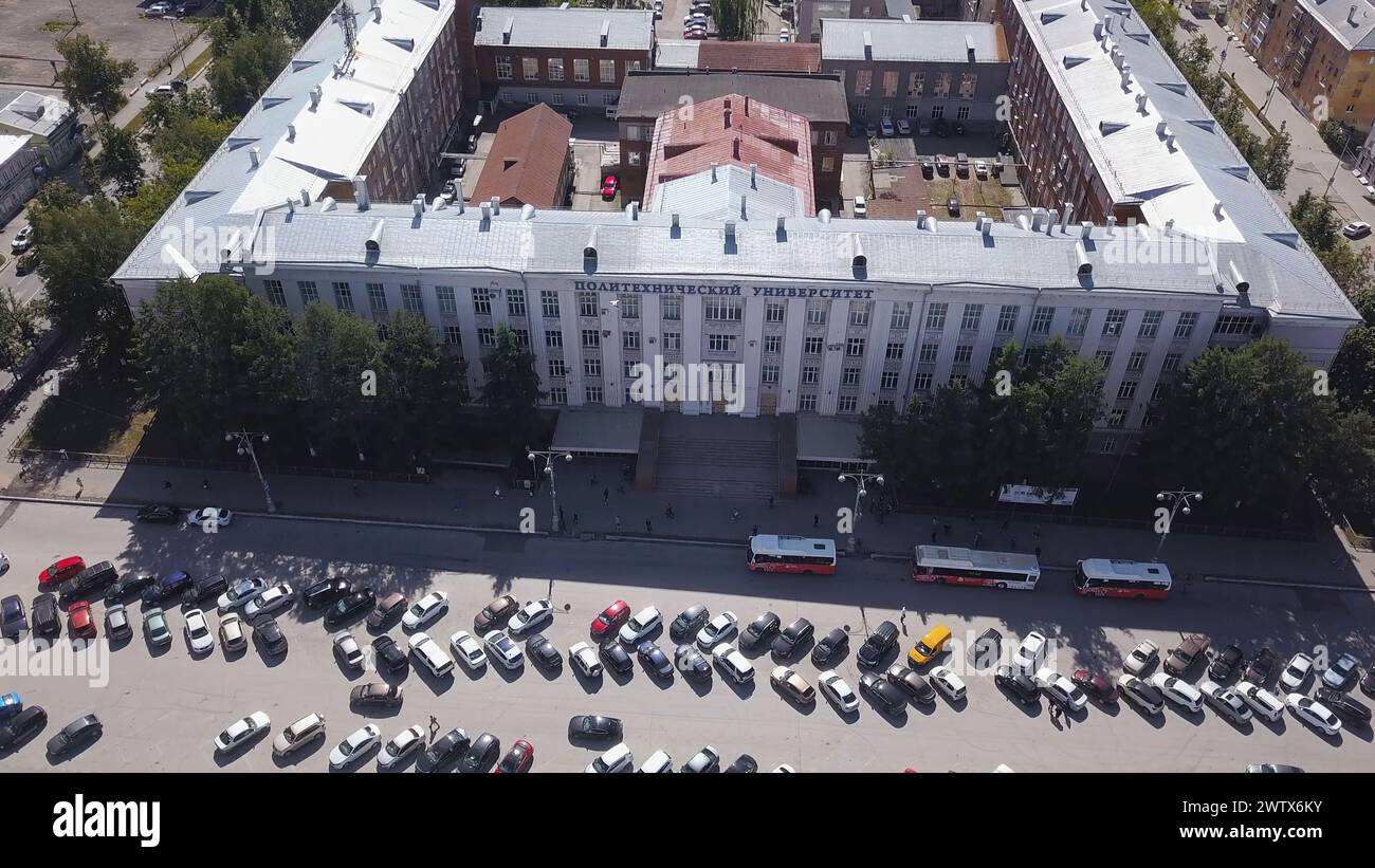 Aerial view of the avenue with developed infrastructure. Clip. Big city ...