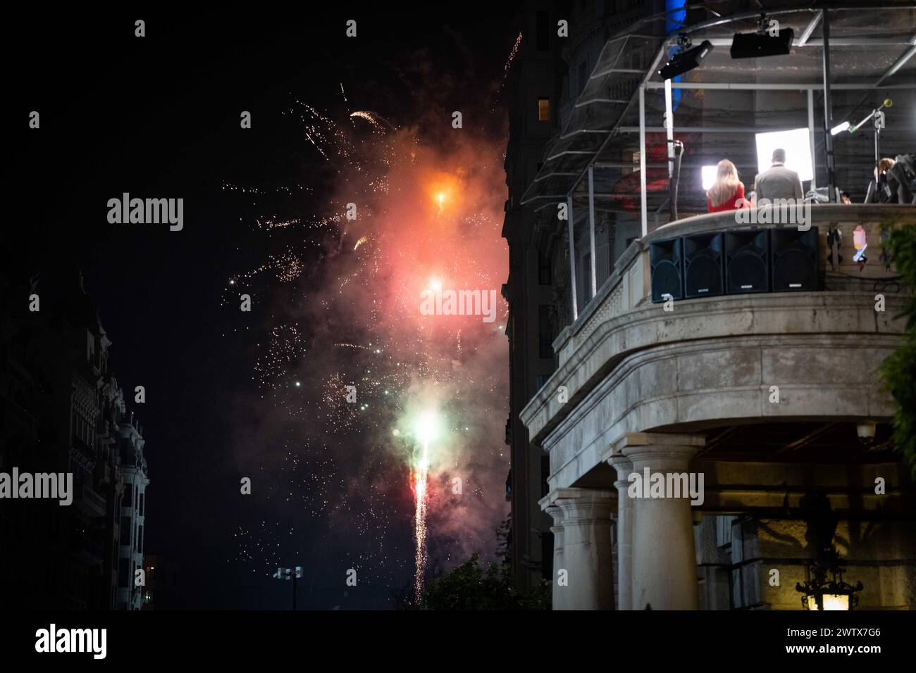 Valencia, Spain. 19th Mar, 2024. Fireworks near Valencia's Town Hall ...