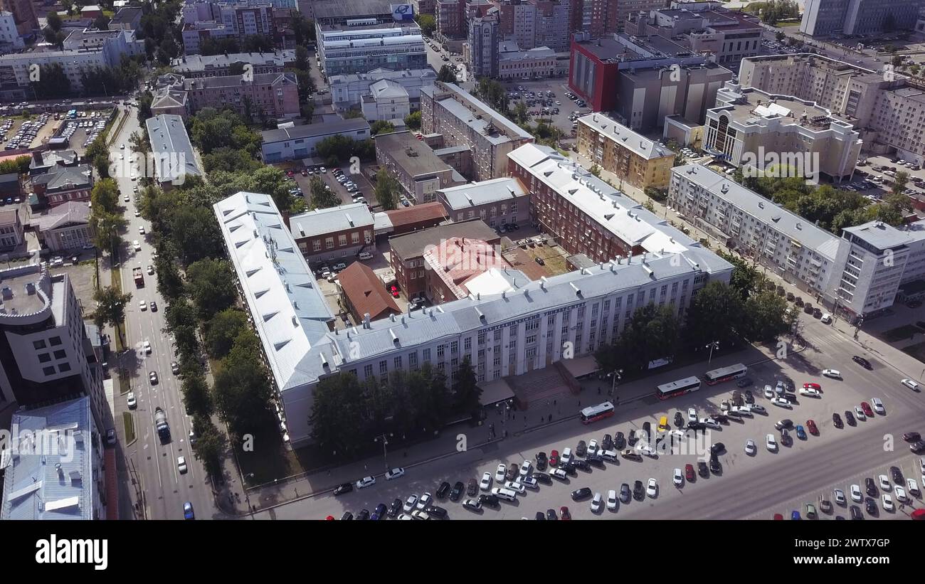 Aerial view of the avenue with developed infrastructure. Clip. Big city ...