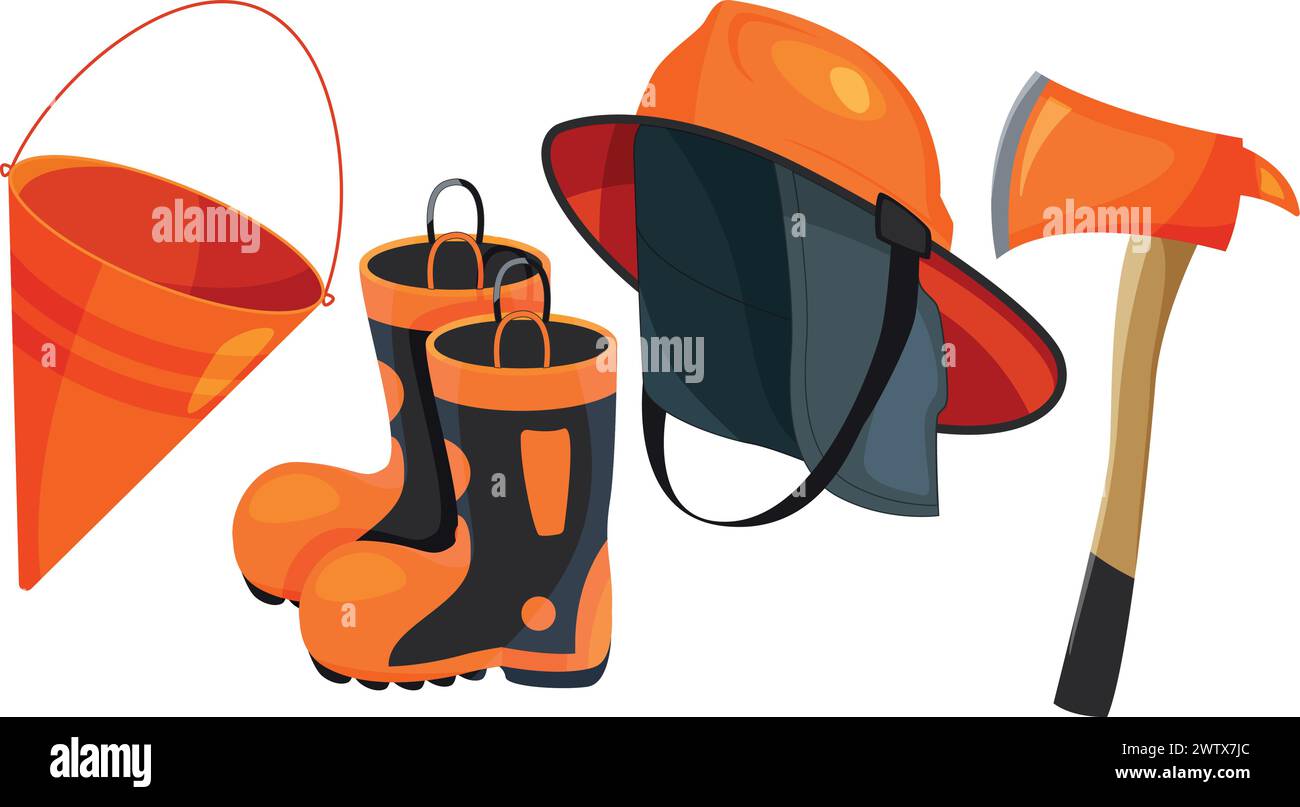 Firefighter safety equipment icons. Cartoon fire protection Stock ...