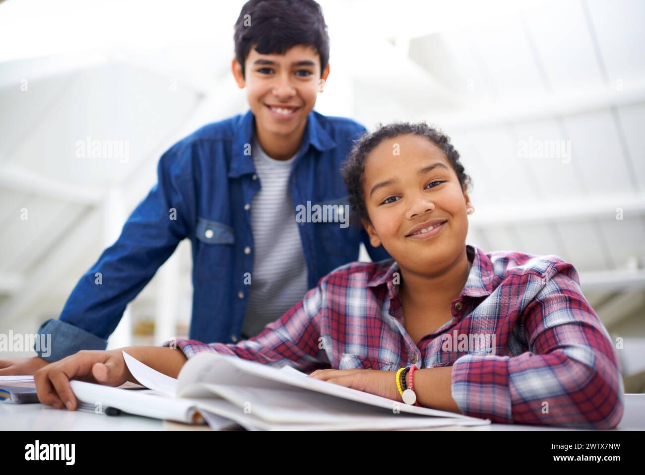Children, books and studying for education in portrait, learning and ...