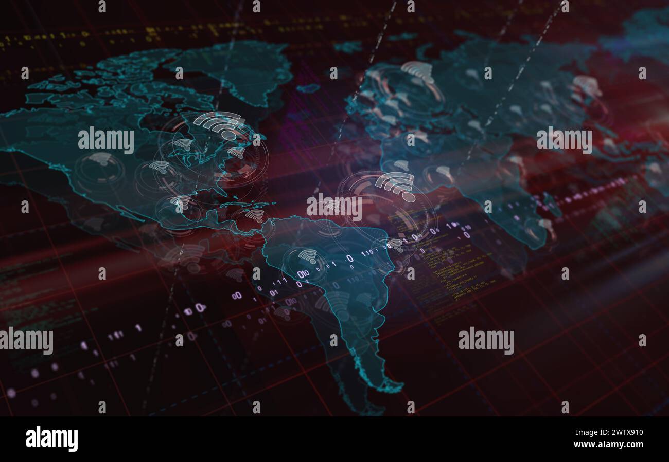 WiFi wireless mobile connection and internet hotspot symbols over world ...