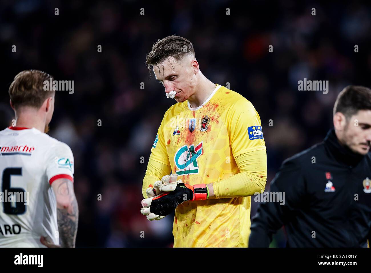 Paris, France. 13th Mar, 2024. Goalkeeper Marcin Bulka of Nice gets ...