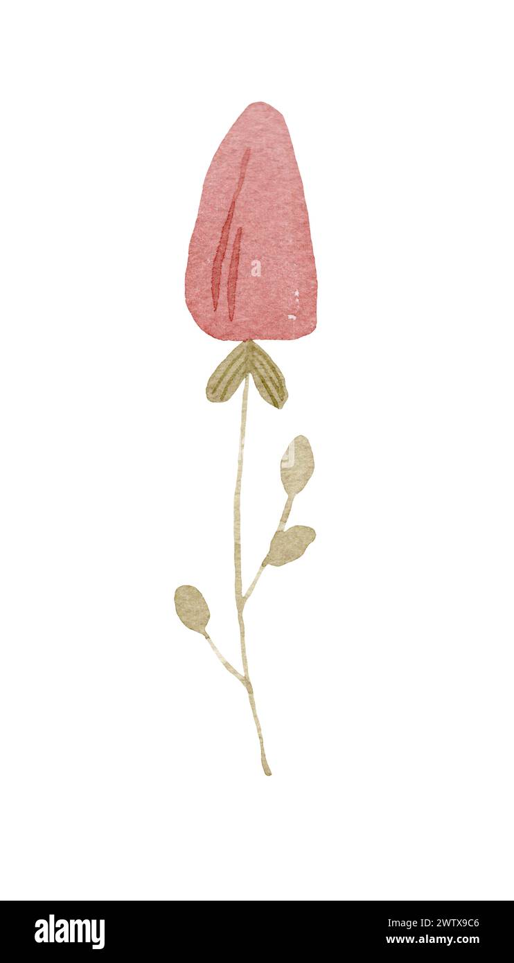 Simple abstract hand drawn red flower. Spring botanical flat watercolor ...