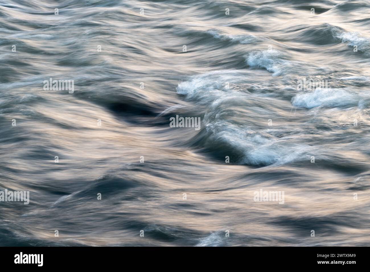 Turbulent water surface in wind, water waves close up, abstract ...