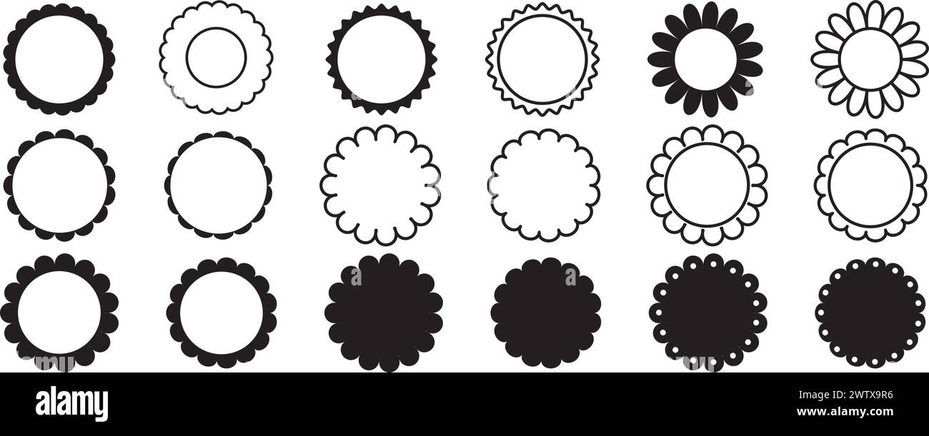 Scallop edge frames shapes. Rectangle circle border with cute lace ...