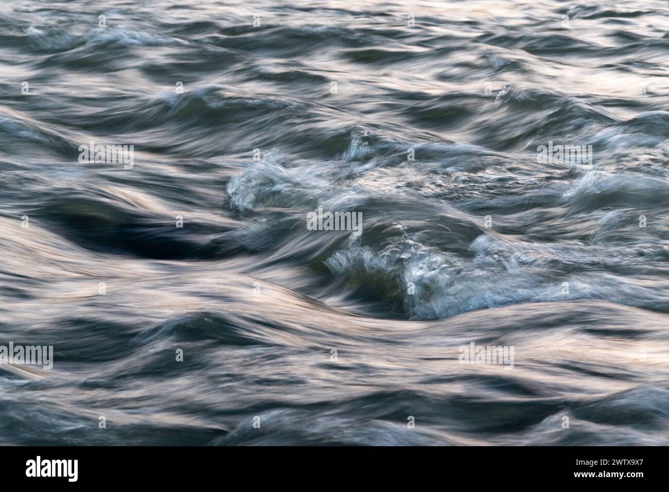 Turbulent water surface in wind, water waves close up, abstract ...