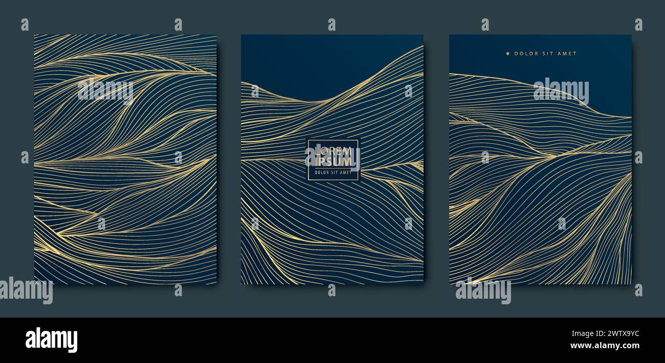 Vector set of wave line patterns, japanese geometric design. Water ...
