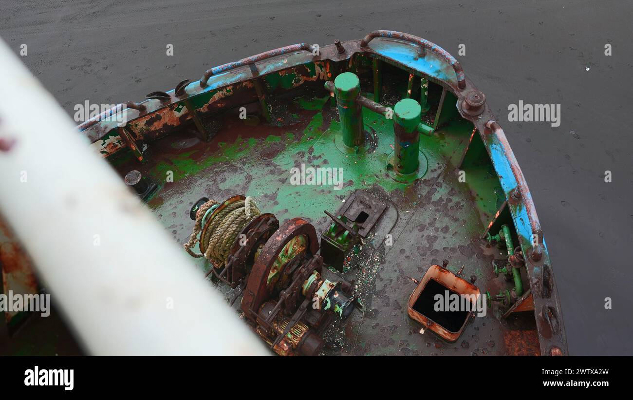 Parts of abandoned fishing boat. Clip. Abandoned boat with rusty parts ...