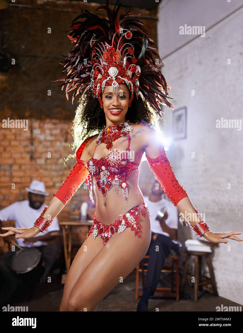 Portrait, dance and carnival for Brazilian female performer, celebration and traditional ...