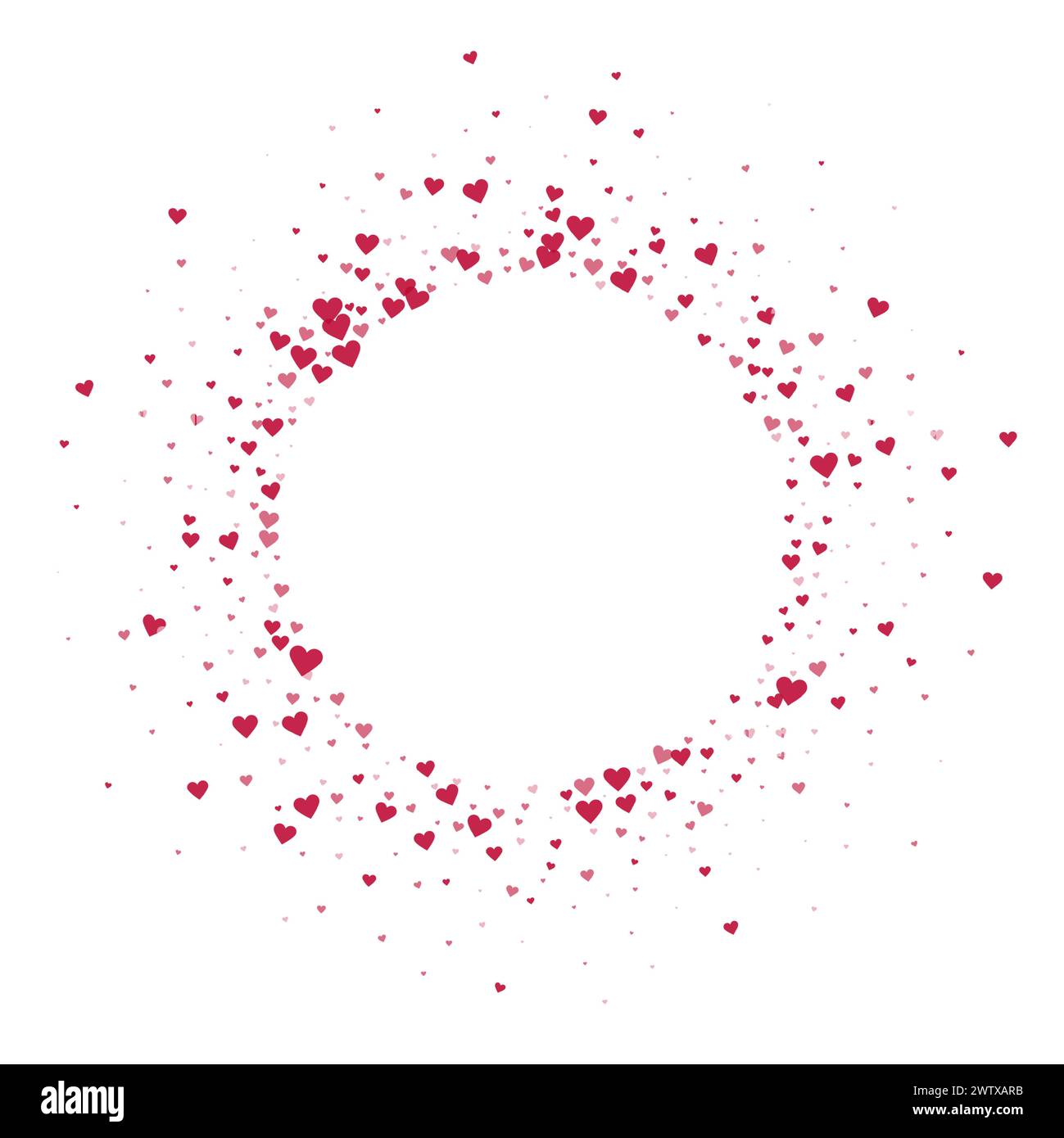 Valentine hearts, flying, falling down, floating. Red hearts scattered ...