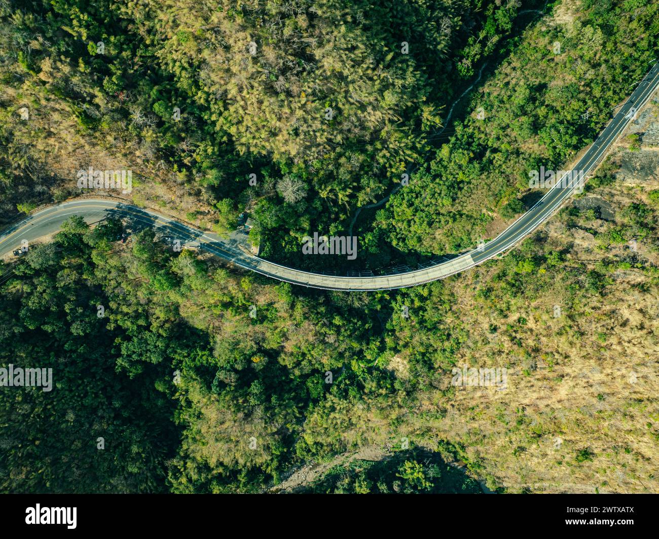 aerial top view above Huai Tong Bridge. Forest River Bridge under a ...