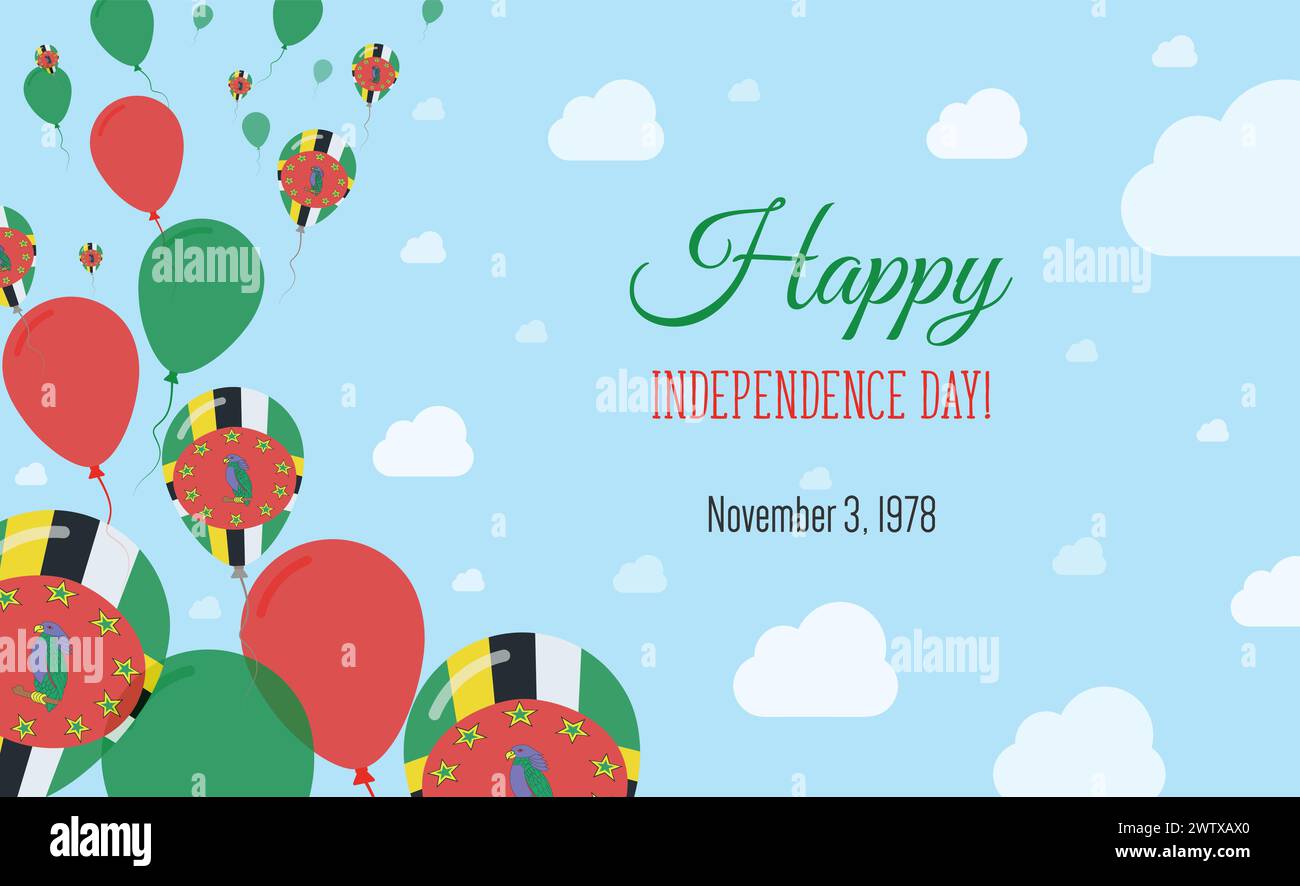 Dominica Independence Day Sparkling Patriotic Poster. Row of Balloons ...