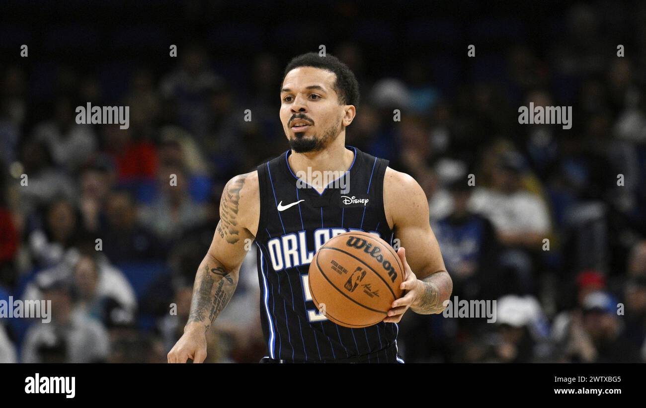 Orlando Magic guard Cole Anthony (50) brings the ball up the court ...