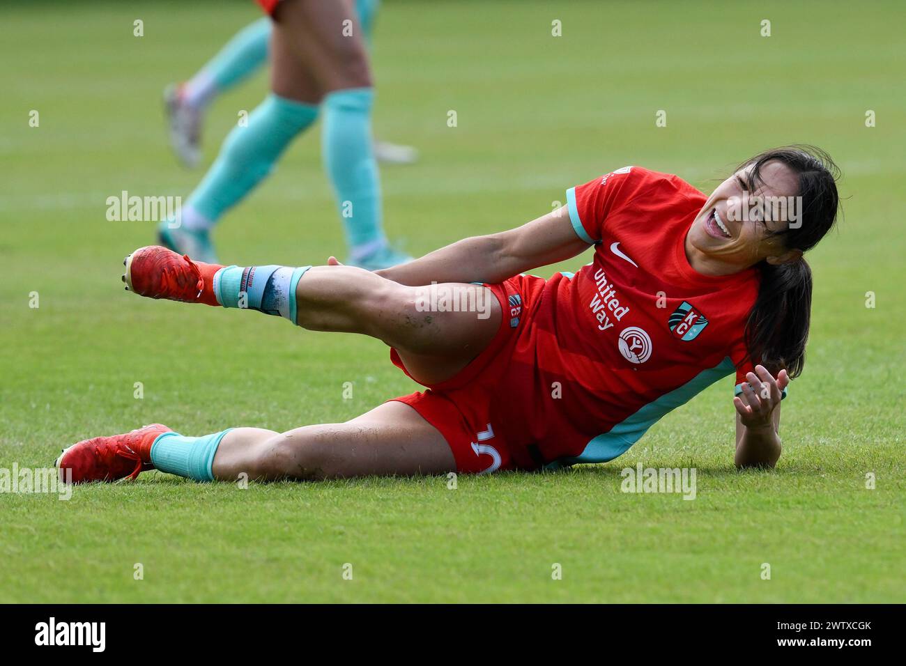 Kansas City Current midfielder Lo'eau LaBonta is injured during an NWSL ...