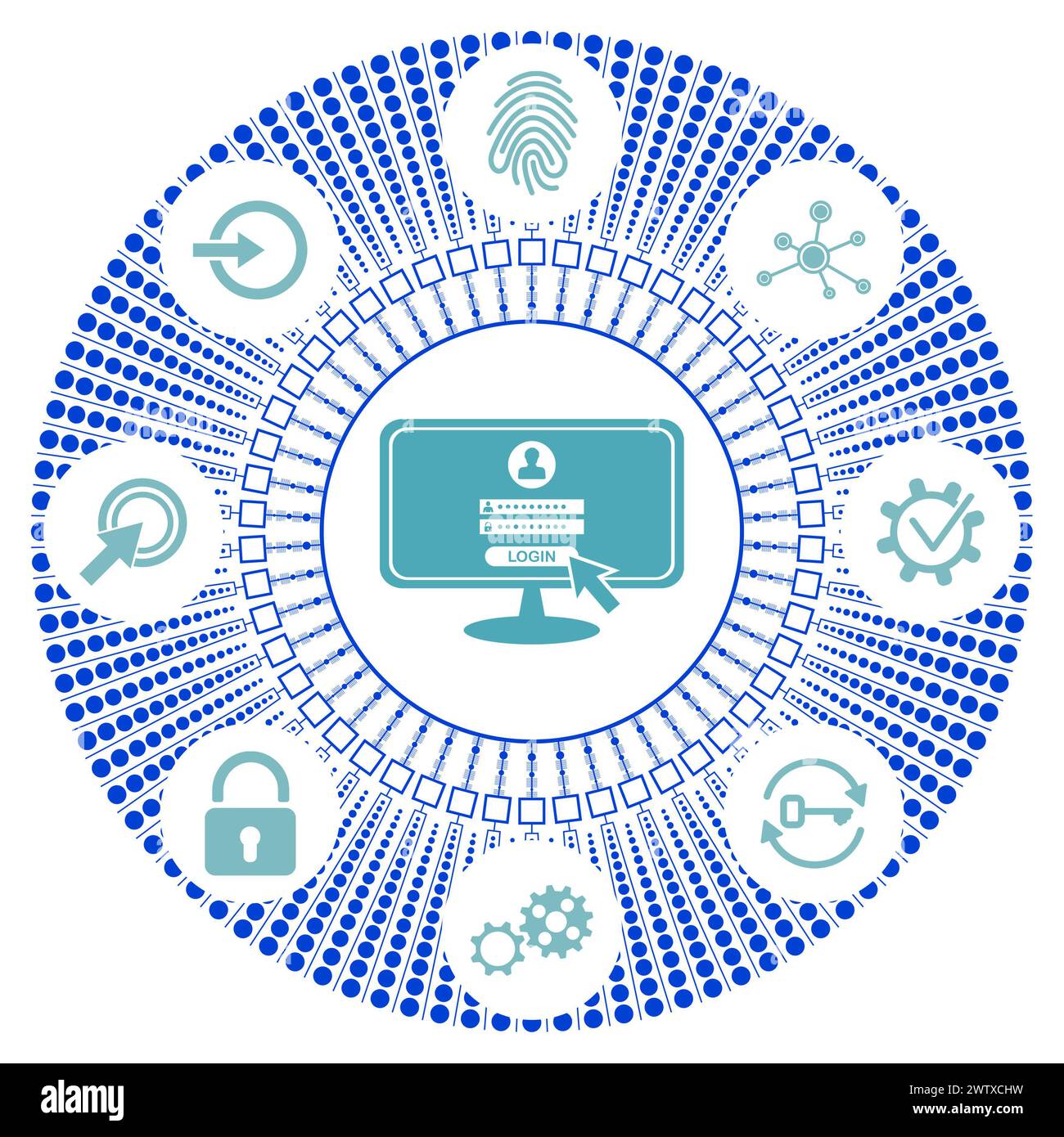 Concept of login with connected icons Stock Photo - Alamy