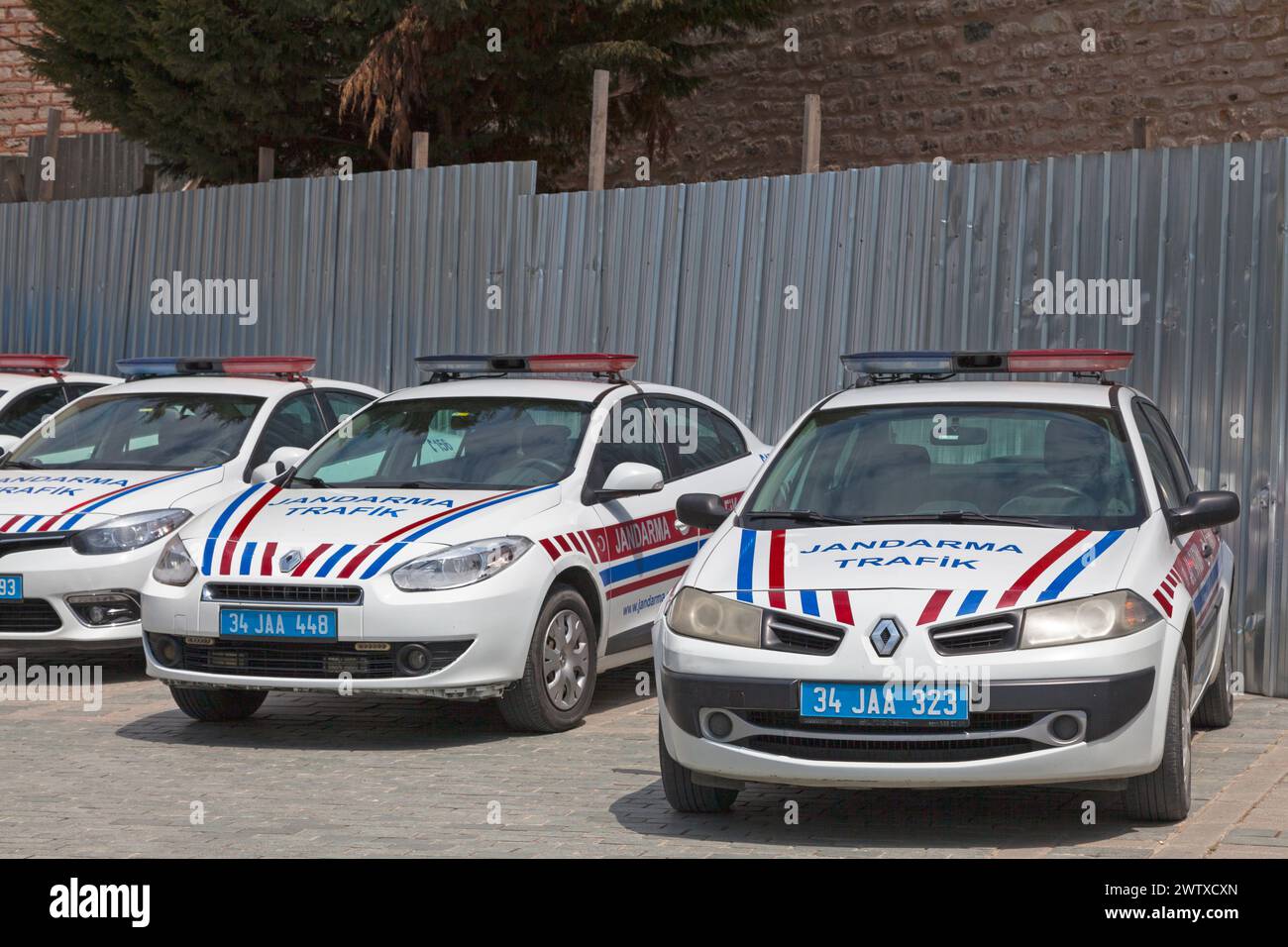 Istanbul, Turkey - May 09 2019: Row of cars from the Trafik jandarma ...