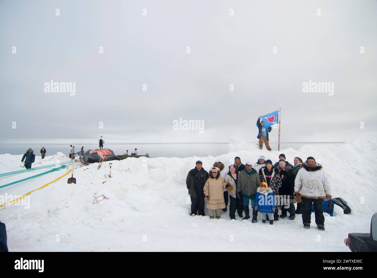 Subsistence whaling family Arey's after catching a bowhead whale ...