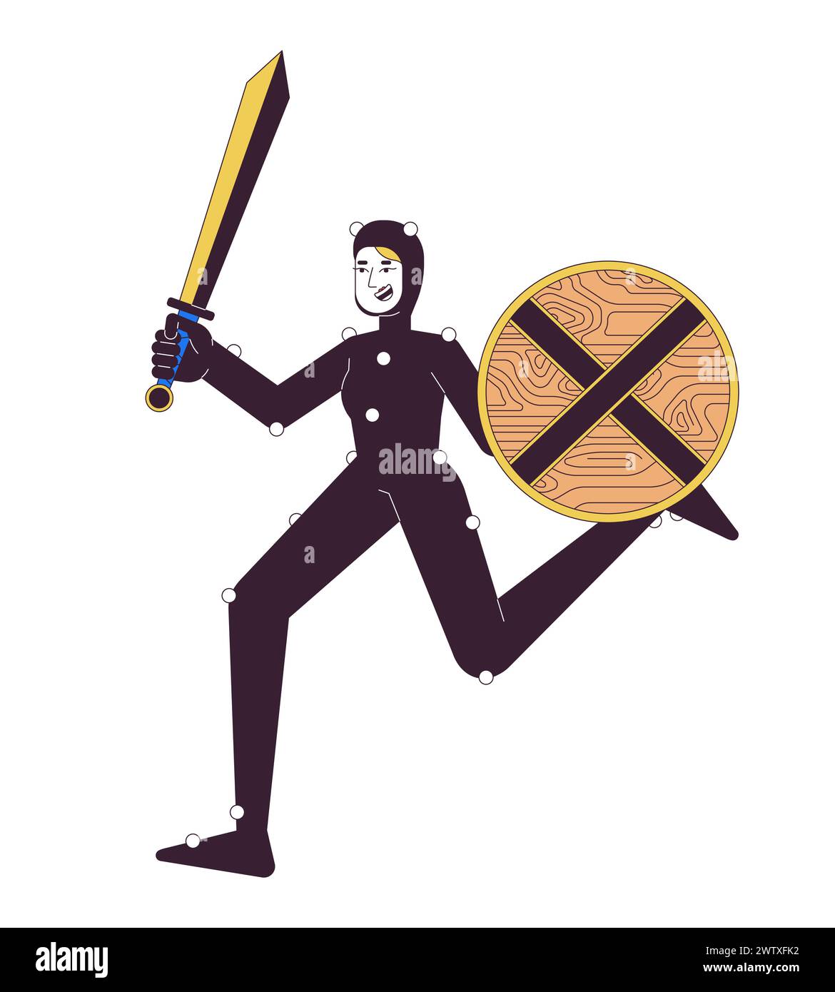 Warrior actress in mo-cap costume 2D linear cartoon character Stock ...