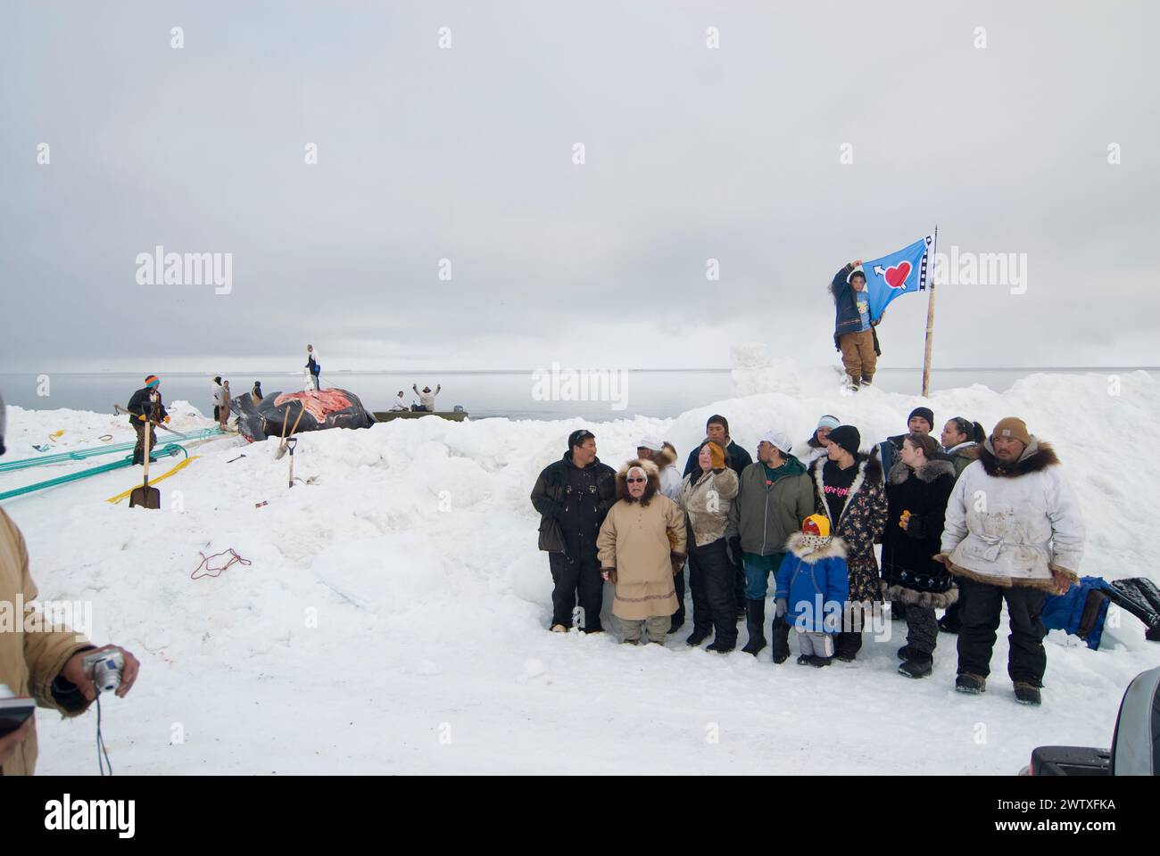 Subsistence whaling family Arey's after catching a bowhead whale ...