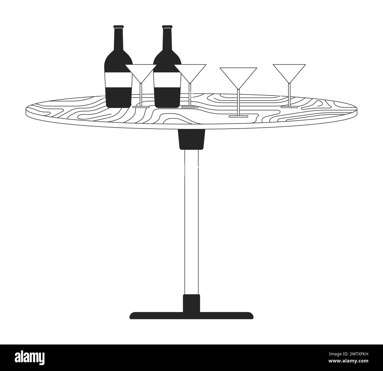Alcohol drinks on table black and white 2D line cartoon object Stock ...