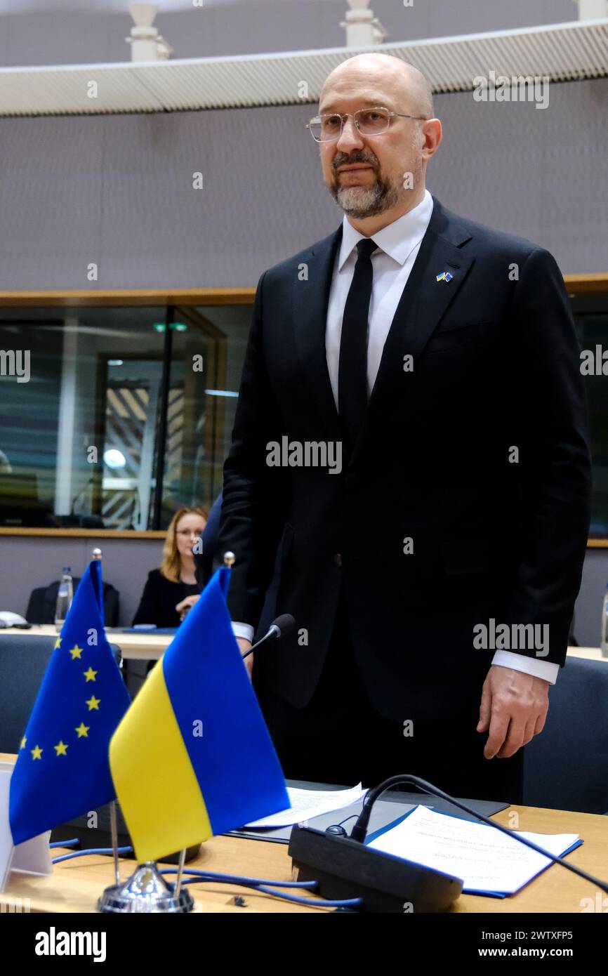 Brussels, Belgium. 20th Mar, 2024. Ukrainian Prime Minister Denys ...