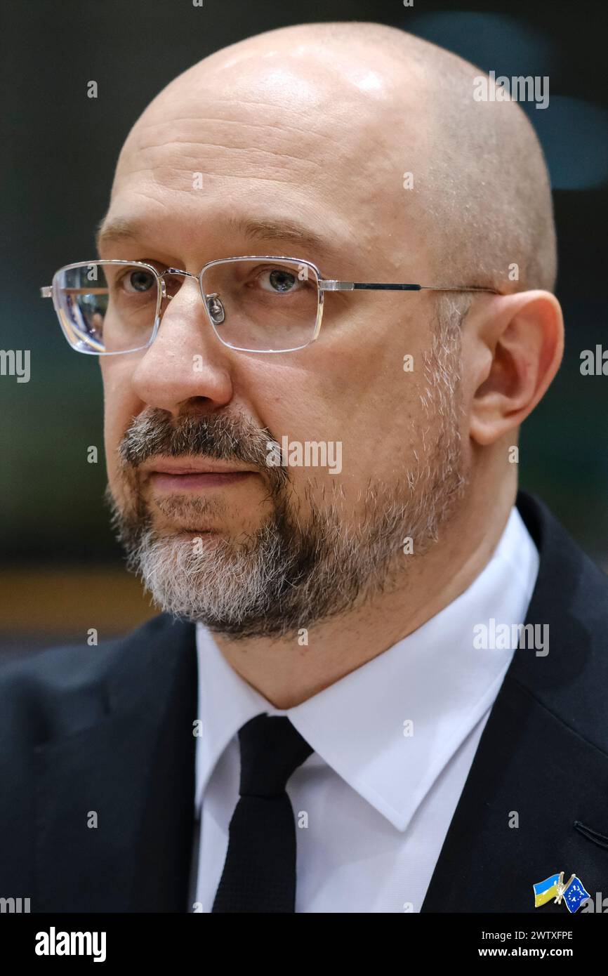 Brussels, Belgium. 20th Mar, 2024. Ukrainian Prime Minister Denys ...