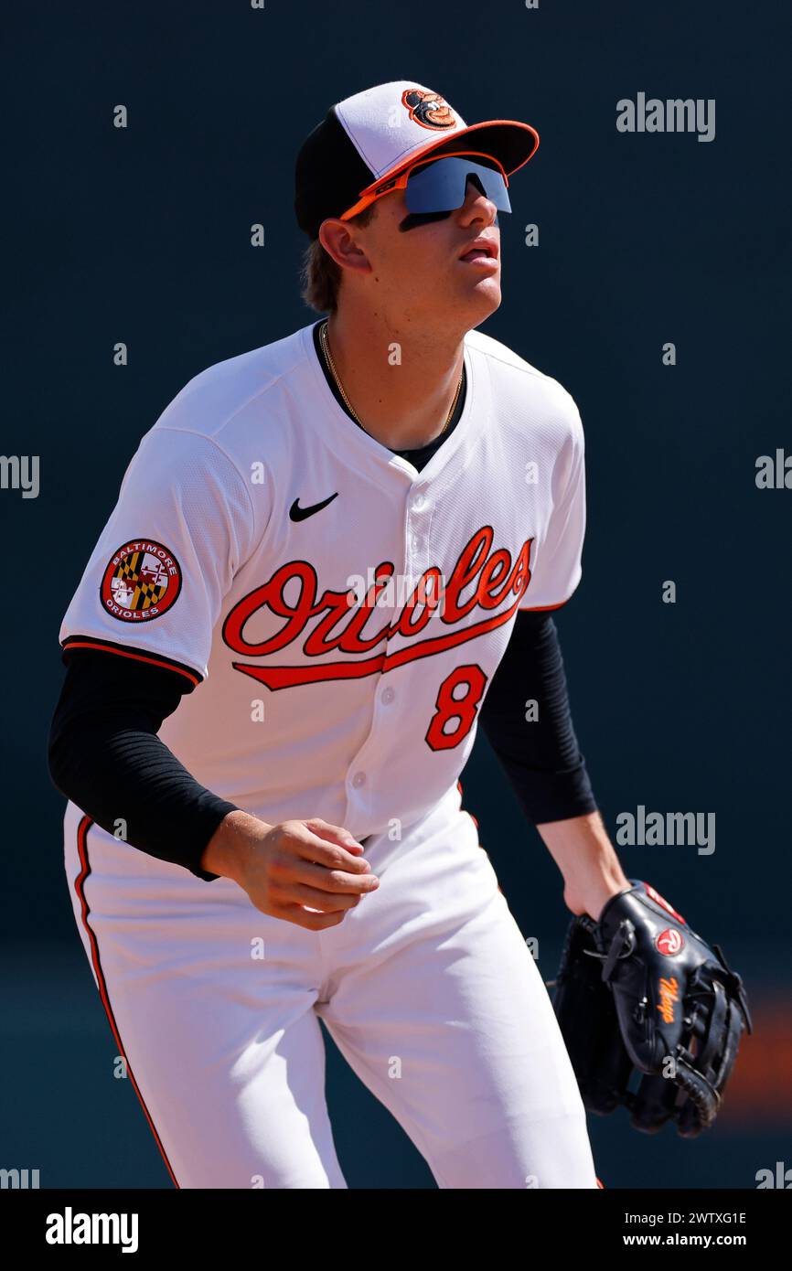 SARASOTA, FL - MARCH 12: Baltimore Orioles third baseman Coby Mayo (86 ...