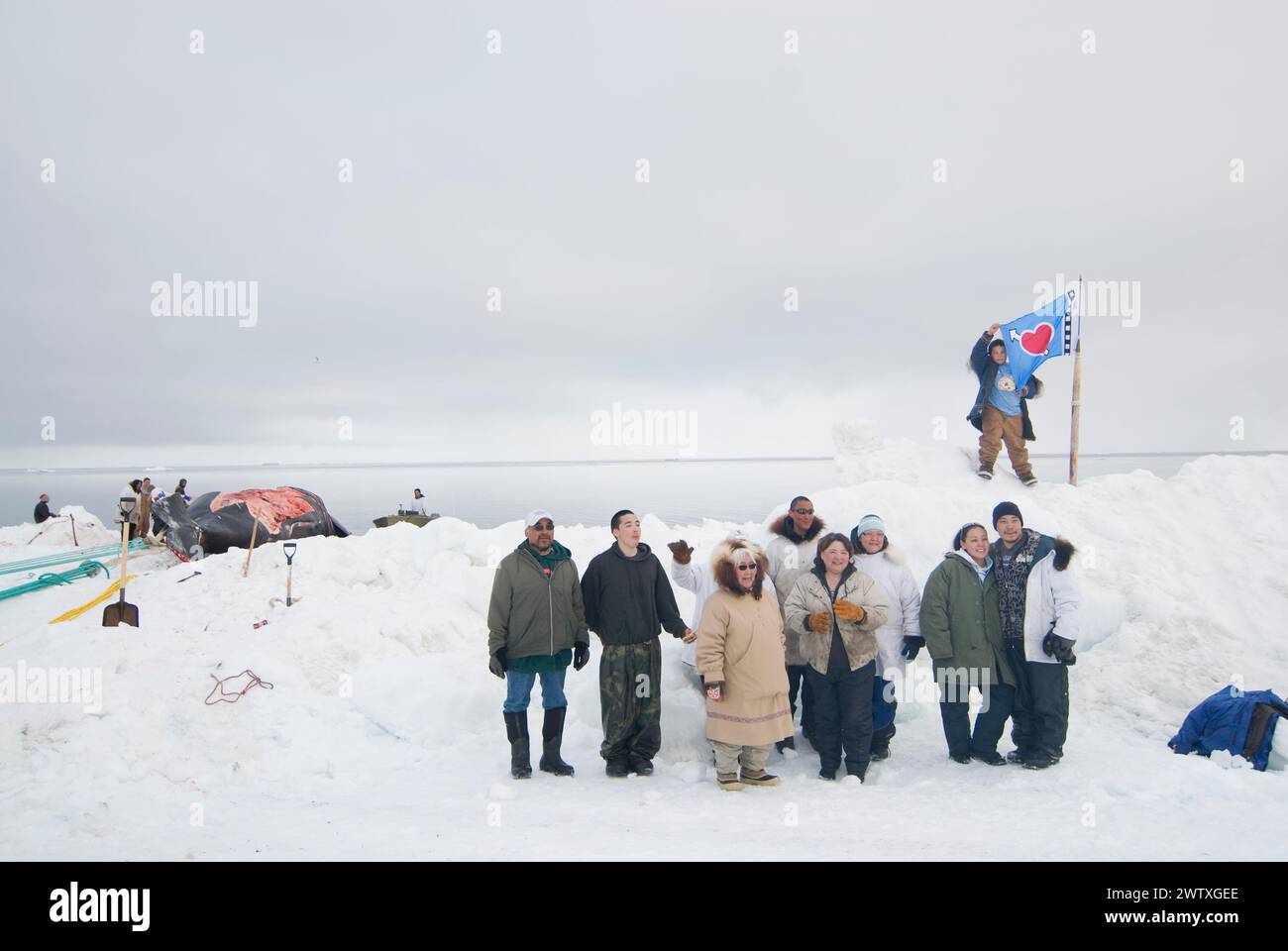 Subsistence whaling family Arey's after catching a bowhead whale ...