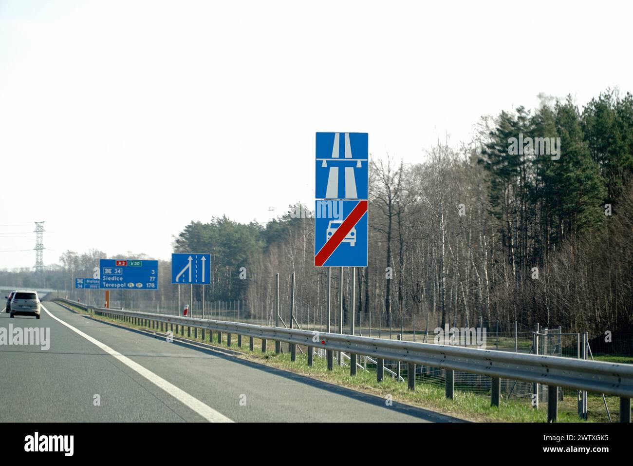 Majdan, Poland - March 10th, 2024 - End of expressway and beginning of ...