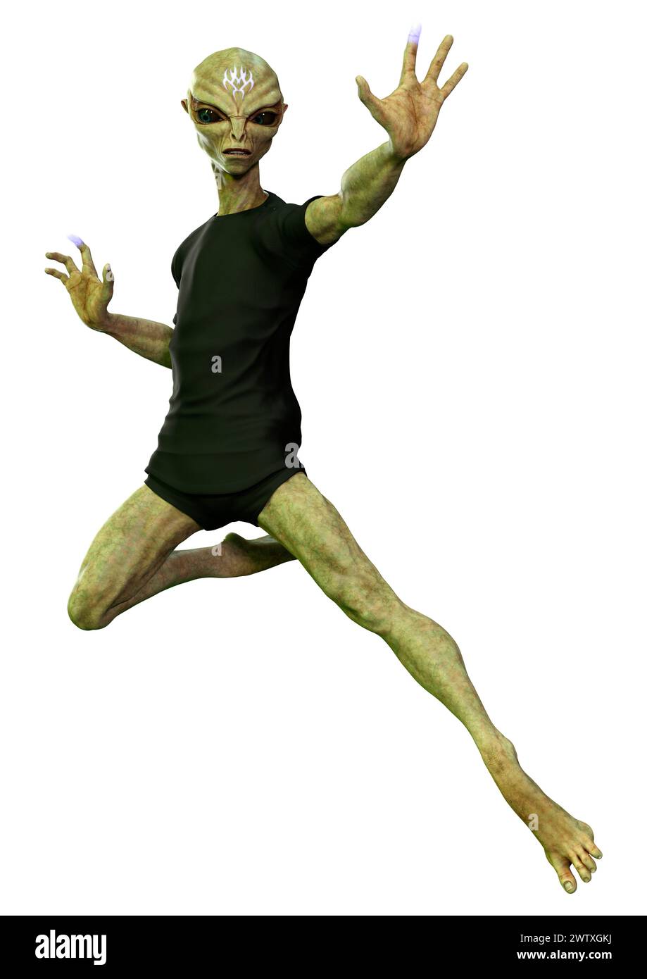 3D rendering of a green alien isolated on white background Stock Photo ...